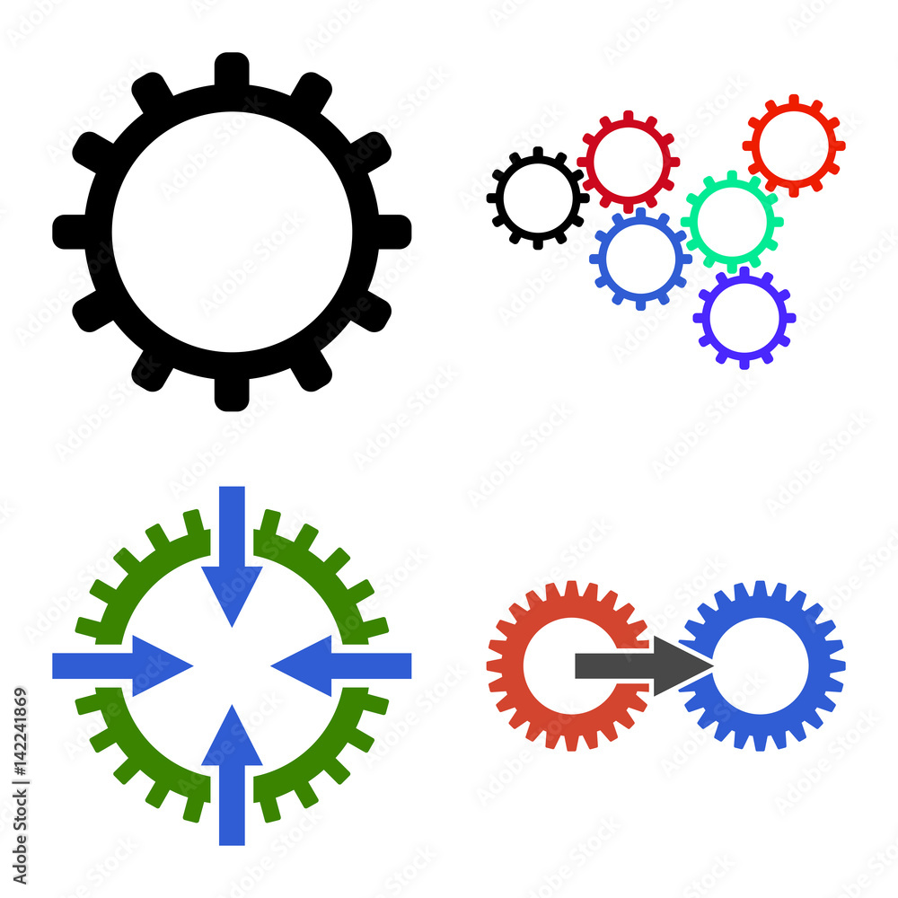 Gear Integration Tools icon set. Flat symbol collection. Vector ...