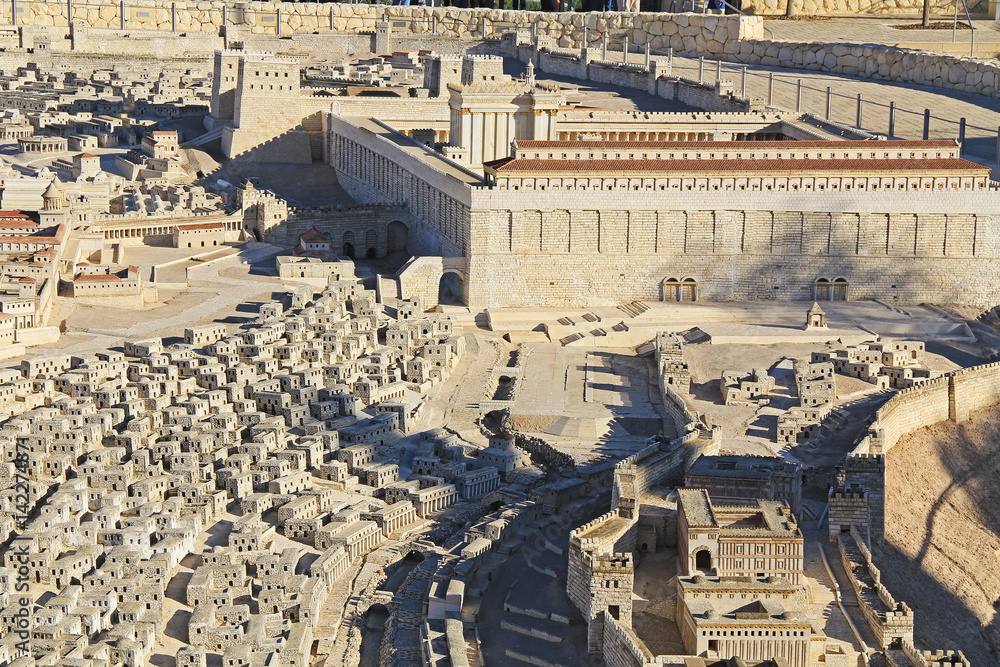 Model of ancient Jerusalem at the time of the second temple. Focusing ...