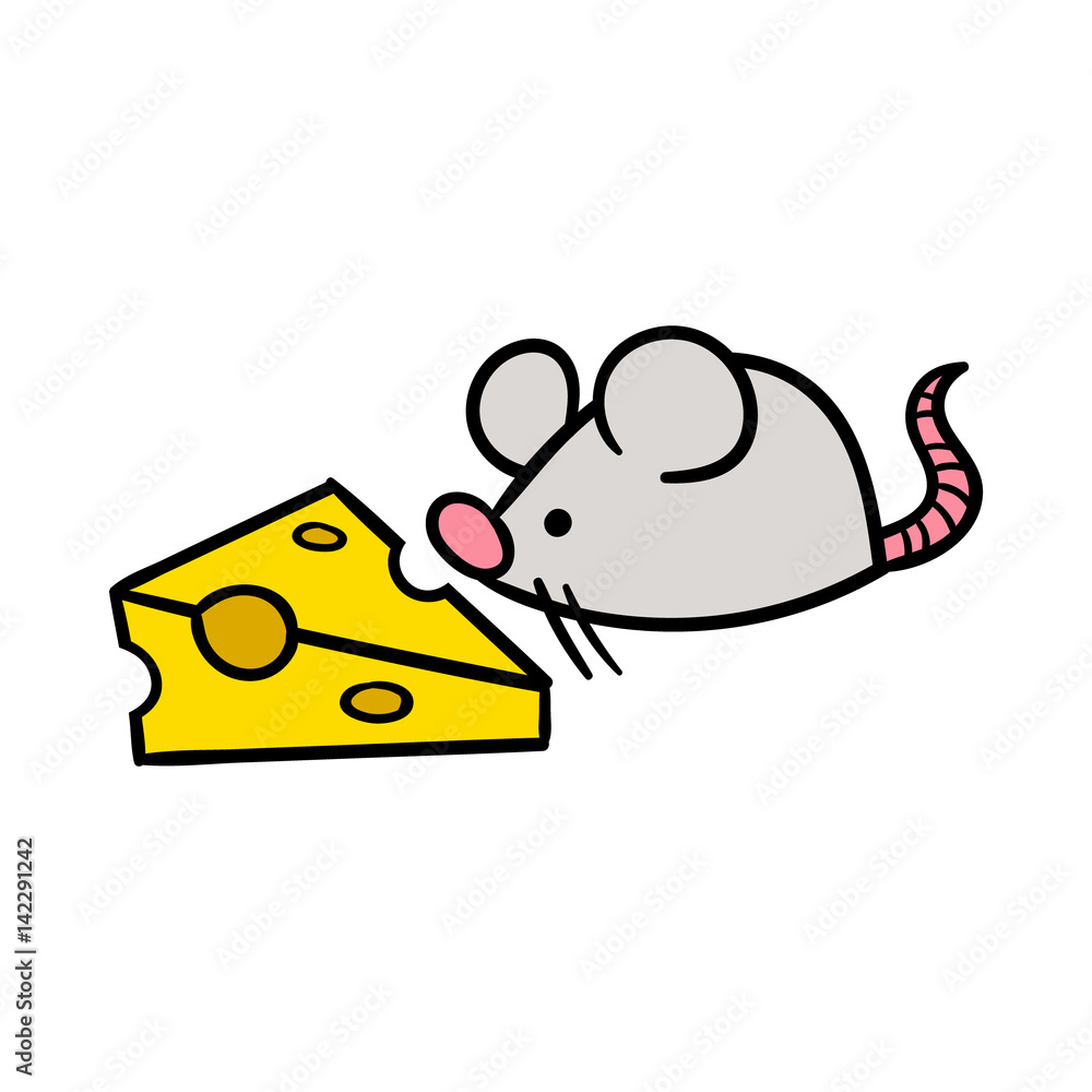 Cartoon Mouse and Cheese Vector Illustration Stock Vector | Adobe Stock