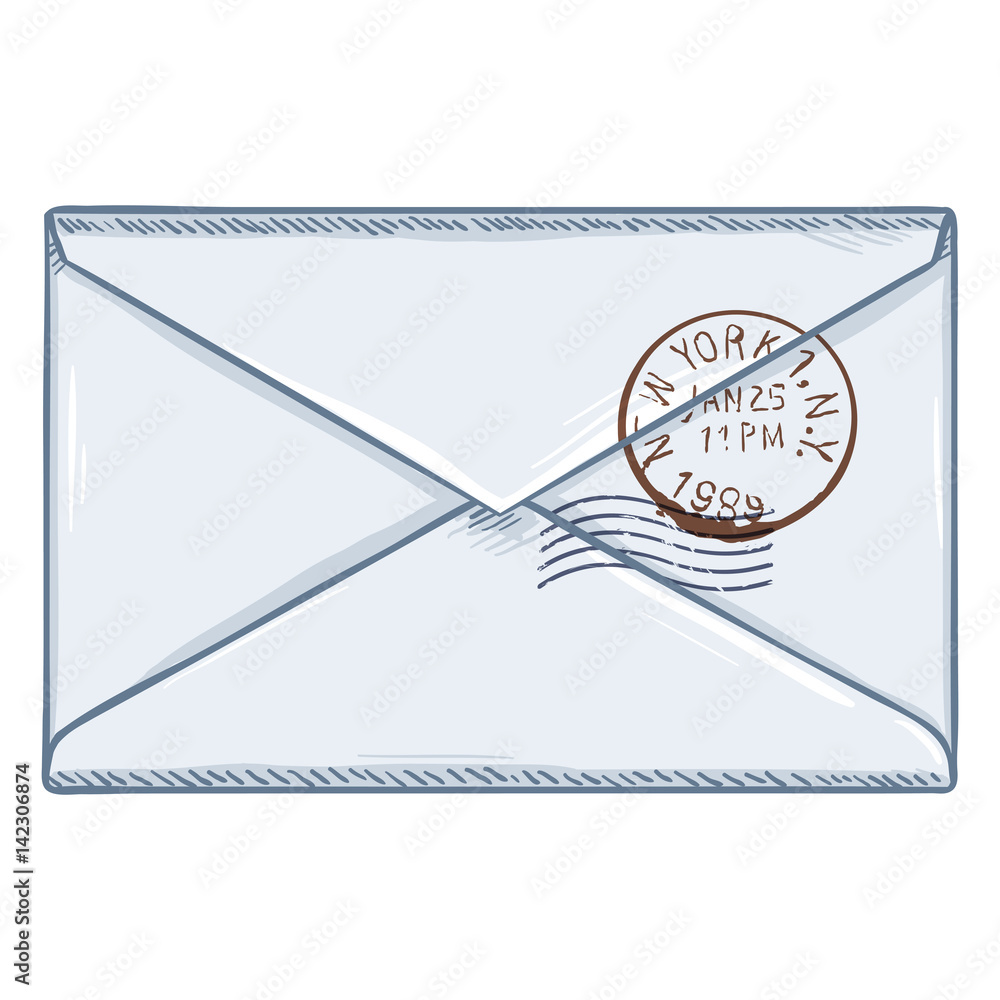 Vector Cartoon White Envelope with Postage Stamps Stock Vector | Adobe ...