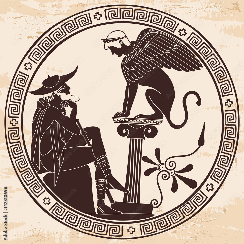 Vector illustration in ancient Greek style. Mythical plot is King ...