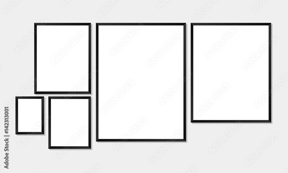 Set of simple frames mockups. Poster or photo frame template with 5 ...
