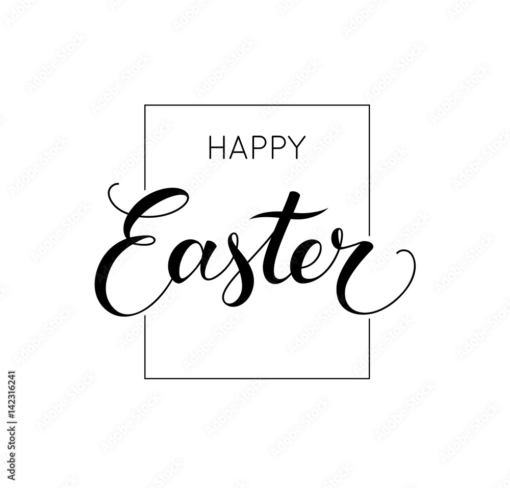 Happy easter handwriting lettering. Black greeting text isolated on ...