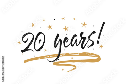 20 years card, banner. Beautiful greeting scratched calligraphy text ...