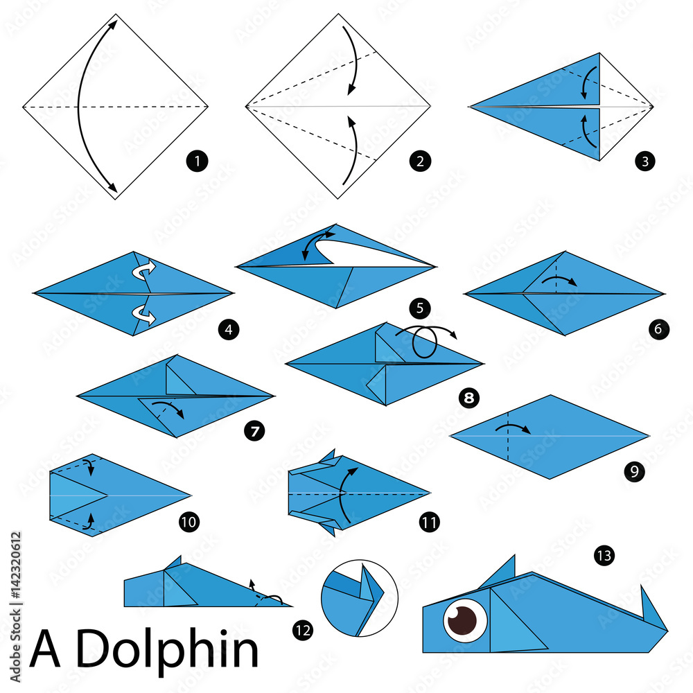 Step by step instructions how to make origami A Dolphin. Stock Vector ...