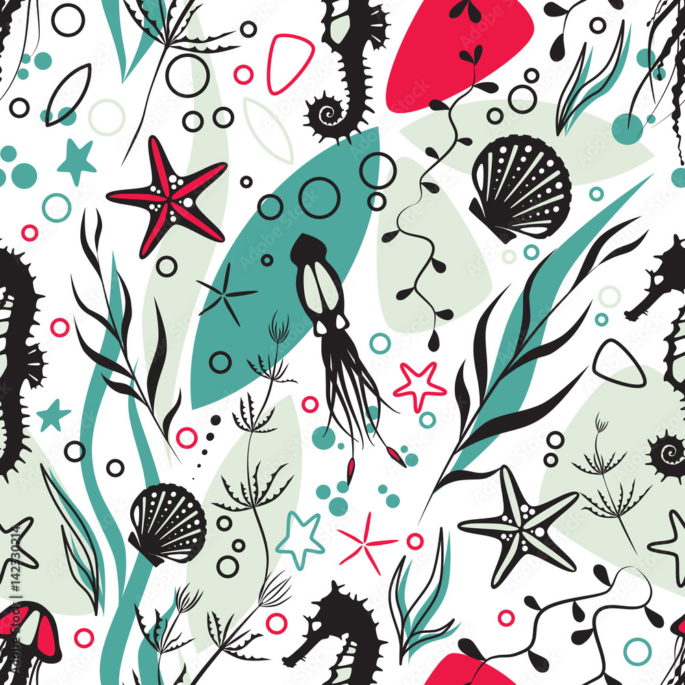 Marine life, underwater world modern design seamless pattern for ...