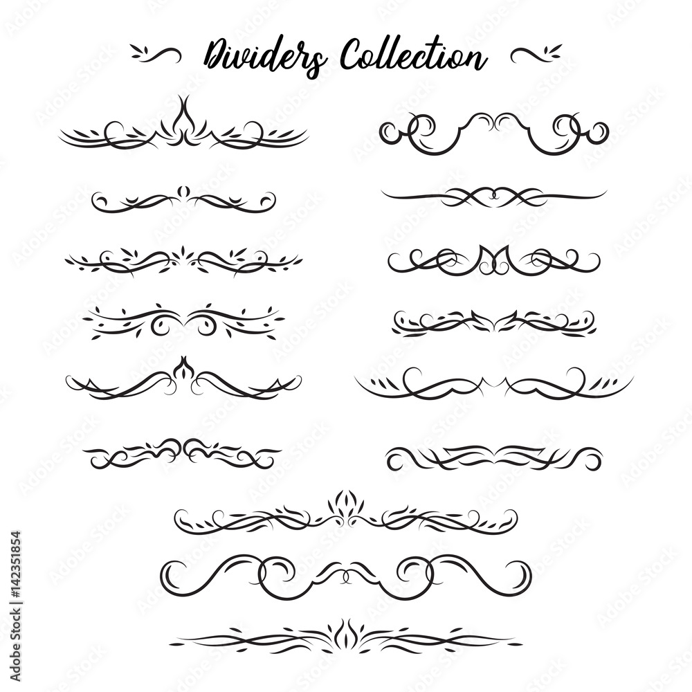 Flourishes. Hand drawn dividers set. Floral decoration. Stock Vector ...