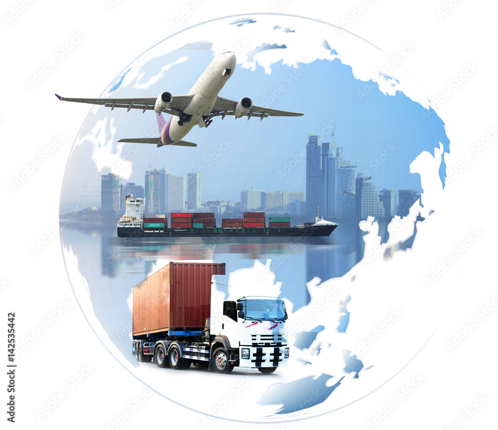 Logistics global transportation concept. Maritime and land transport ...