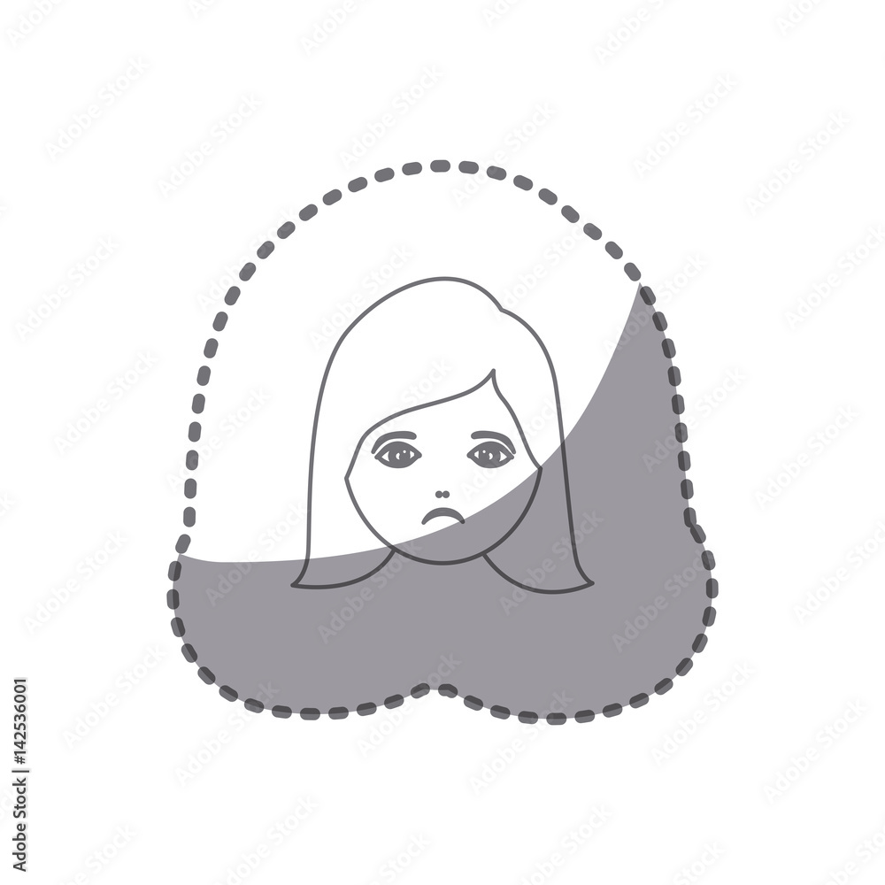 sticker silhouette cartoon human female sad face vector illustration ...