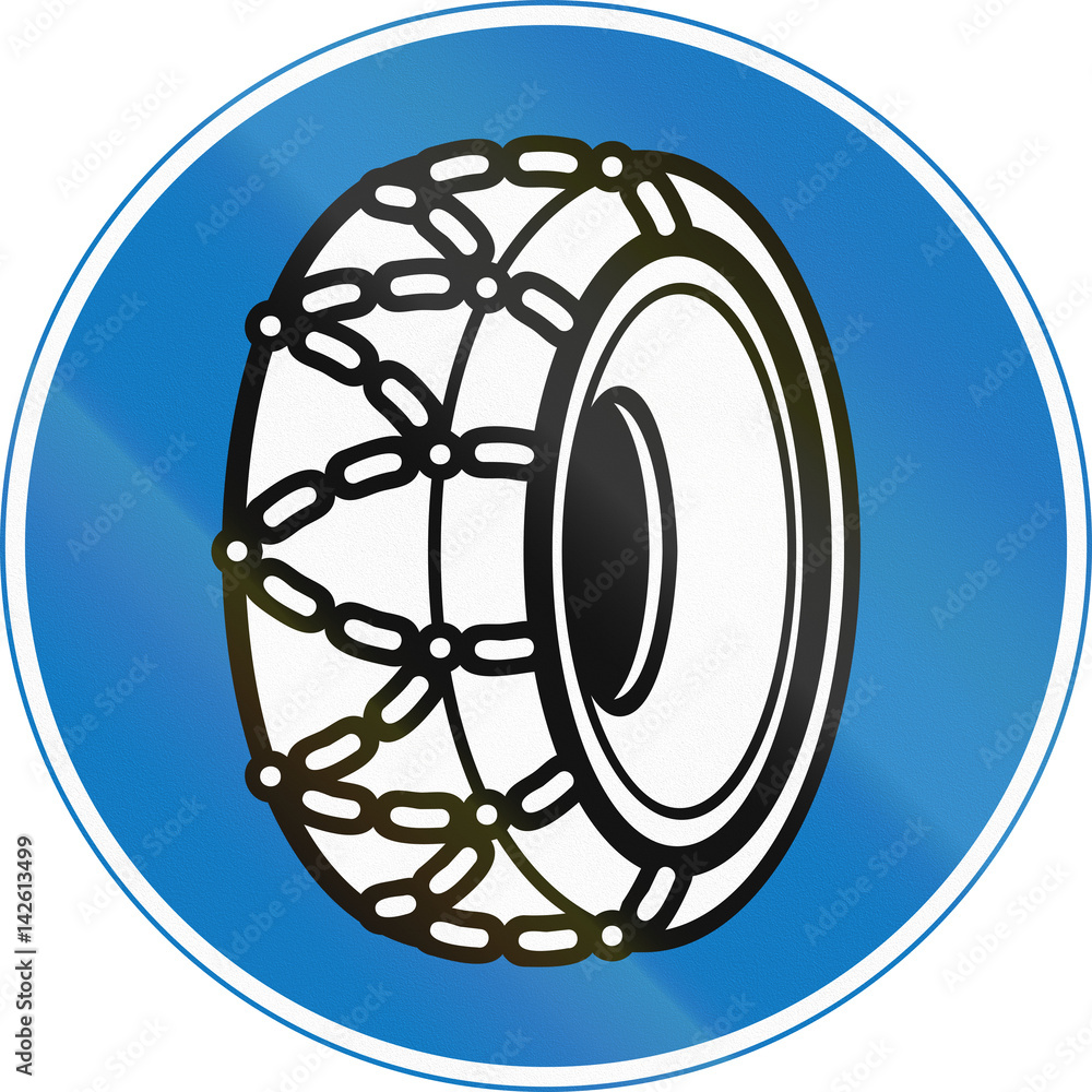 Illustration Stock Road sign used in Cyprus - Snow chains required ...