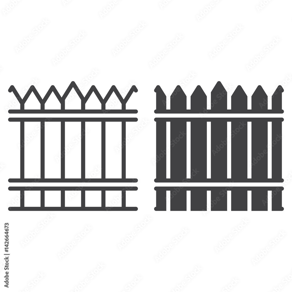 Fence, wood wall line and solid icon, outline and filled vector sign ...