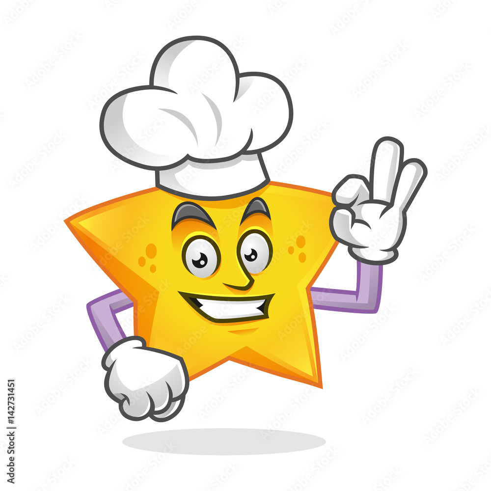 Chef star mascot wearing chef hat, star character, star cartoon vector ...