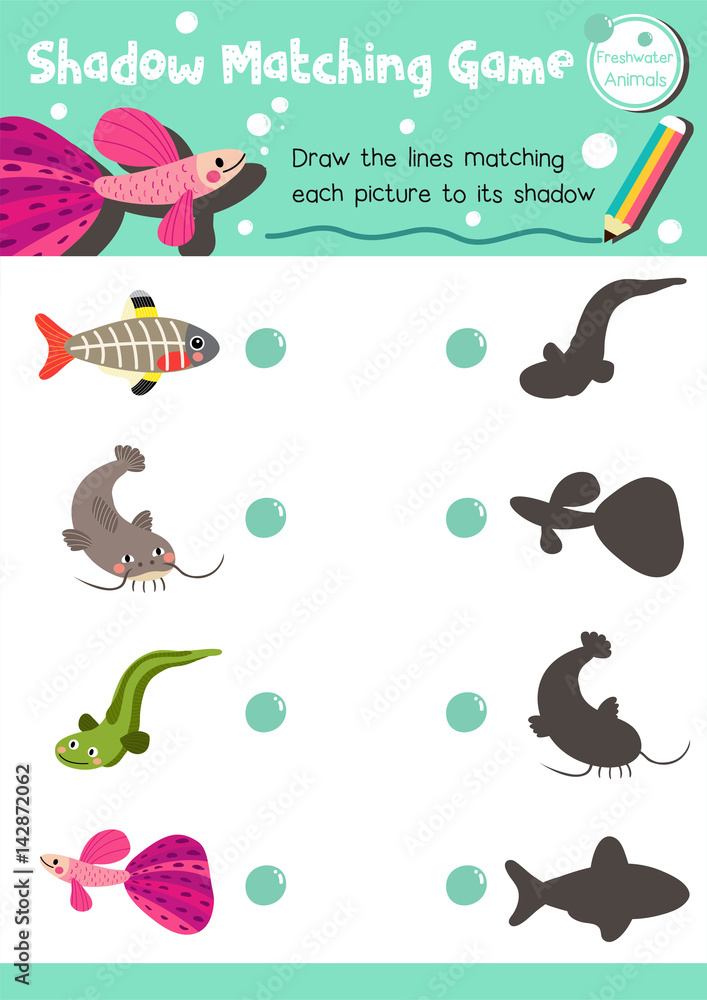 Shadow matching game of freshwater animals for preschool kids activity ...