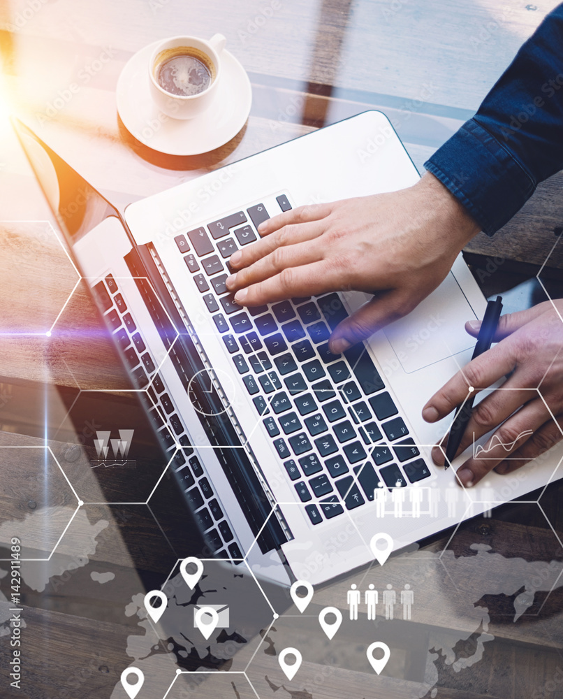 Concept of digital screen,virtual connection icon,diagram,graph ...