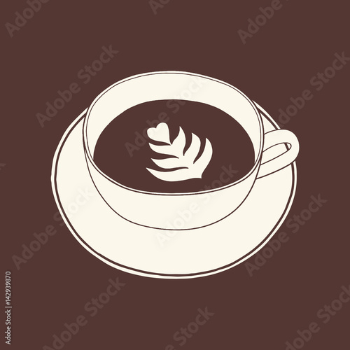 Cup of coffee with milk art. Cartoon cafe illustration. Latte art - Buy ...