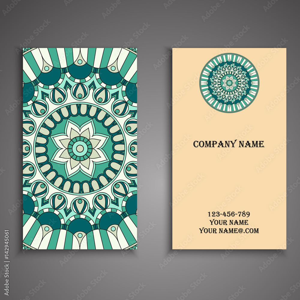 Visiting card and business card set with mandala design element logo ...