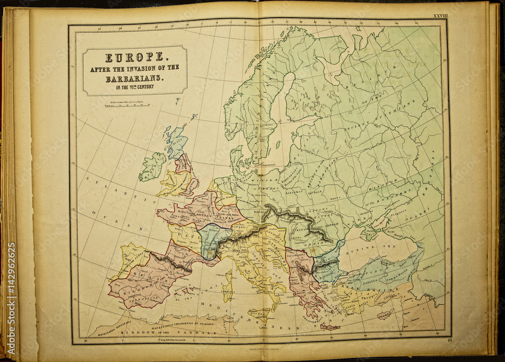 Стоковая иллюстрация «Europe. Ancient map of the world . Published by ...