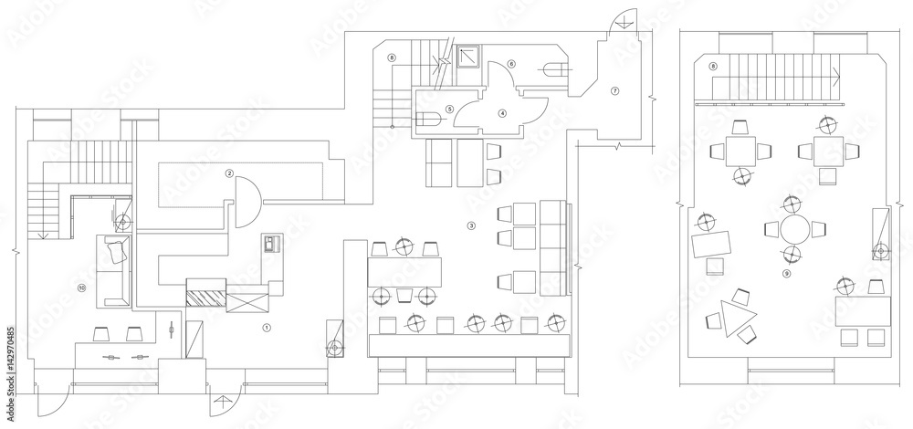 Standard cafe furniture symbols on floor plans Stock Vector | Adobe Stock