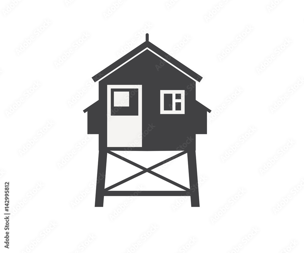 Sea life guard tower icon. Beach lifeguard house logo or label template ...