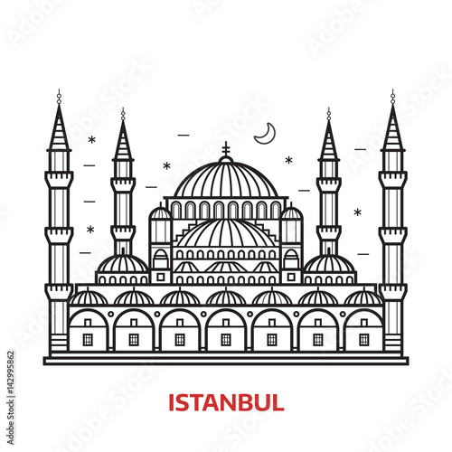 Travel Istanbul landmark icon. Islamic dome and minarets of famous ...