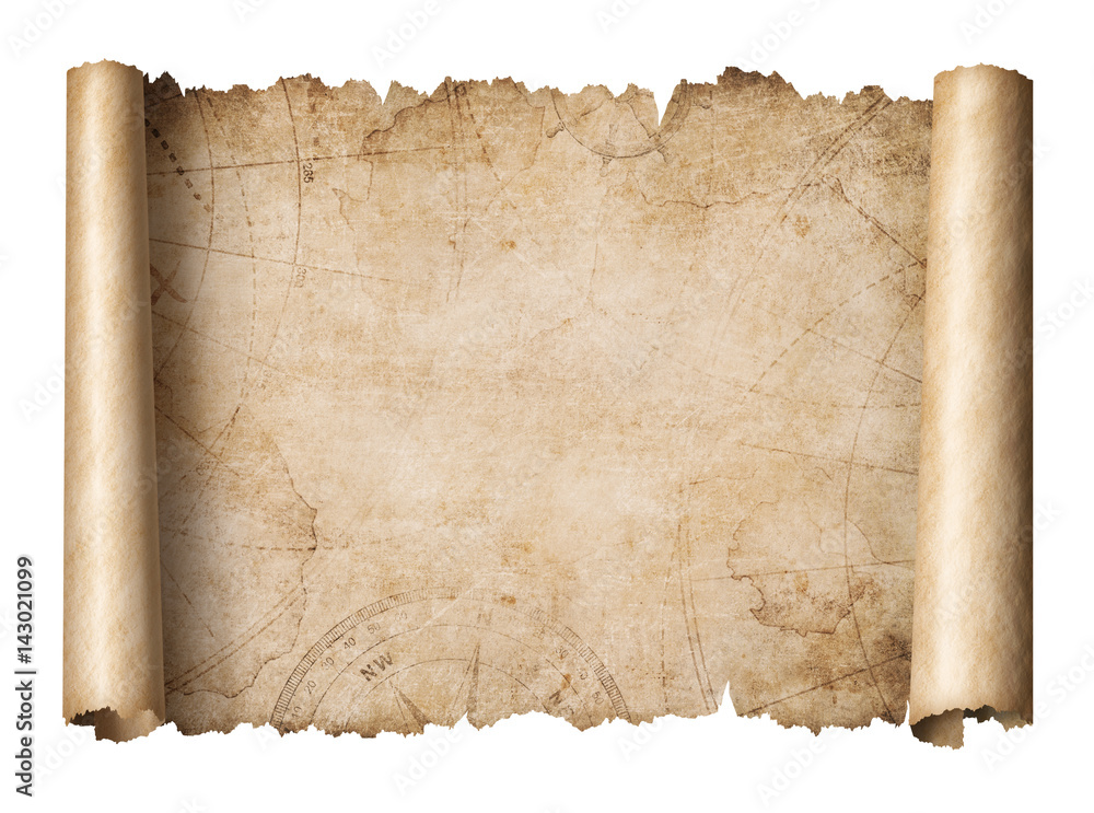old treasure map scroll isolated 3d illustration Stock Illustration | Adobe Stock