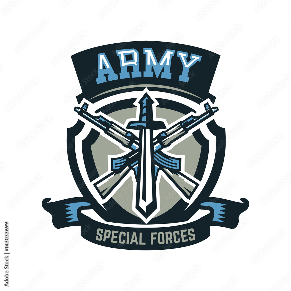 Logo, emblem, military weapons, machine guns. Vector illustration ...