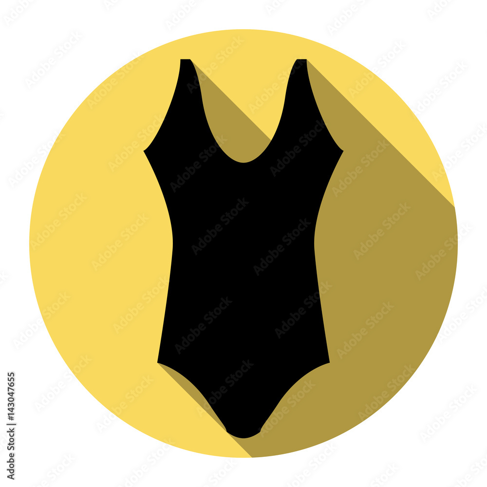 Woman`s swimsuit sign. Vector. Flat black icon with flat shadow on ...