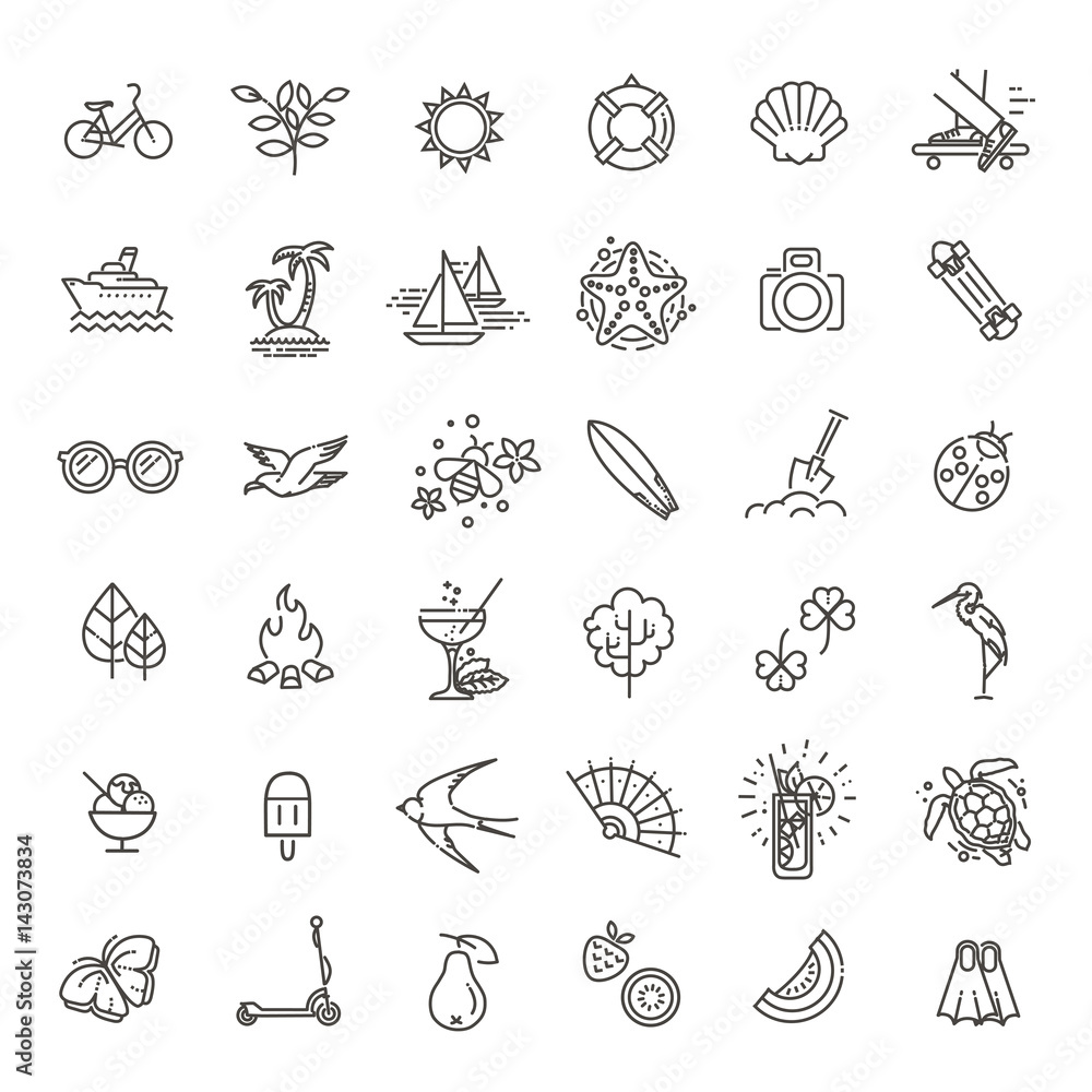 Outline web icon set - summer, vacation, beach Stock Vector | Adobe Stock