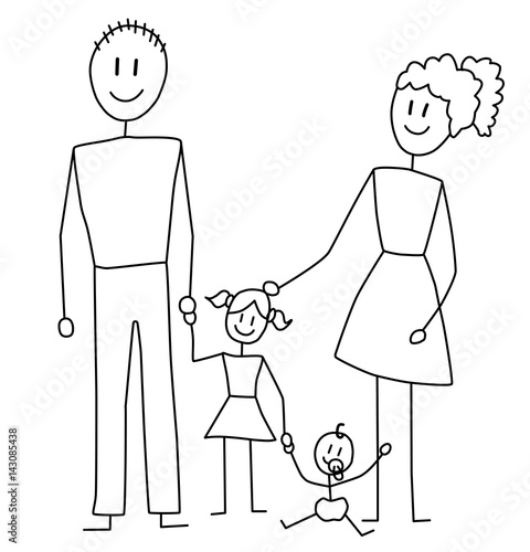 Familie - Vater Mutter Kind und Baby - Strichzeichnung Stock ... Familie - Vater Mutter Kind und Baby - Strichzeichnung Stock ...