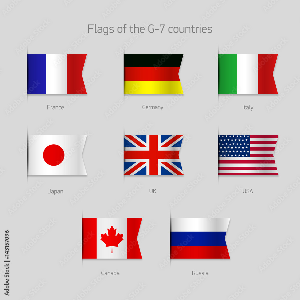 Flags of the G-7 countries. France, Germany, Italy, Japan, United ...
