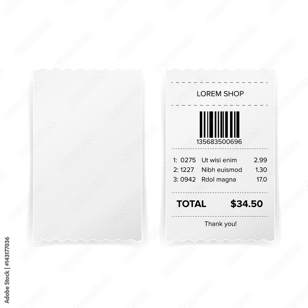 Printed Receipt Vector. Bill Atm Template, Cafe Or Restaurant Paper ...