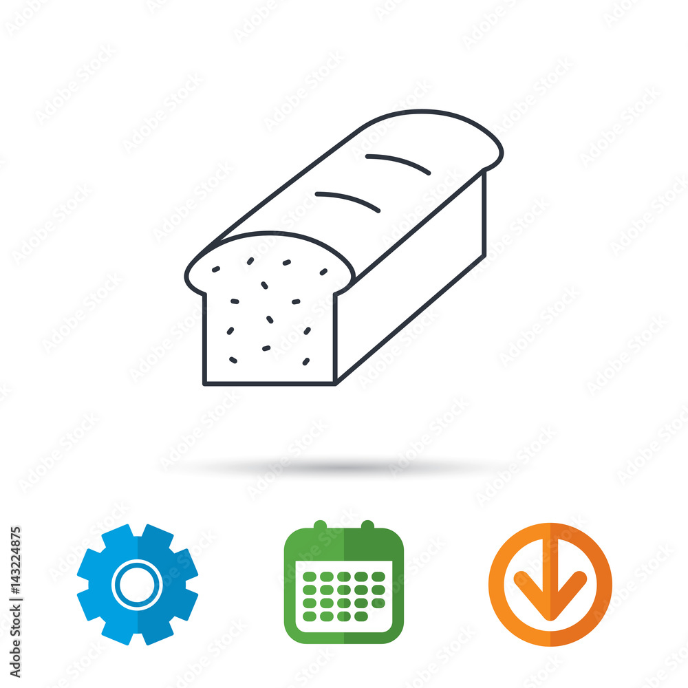 Toast icon. Sliced bread sign. Bakery symbol. Calendar, cogwheel and ...