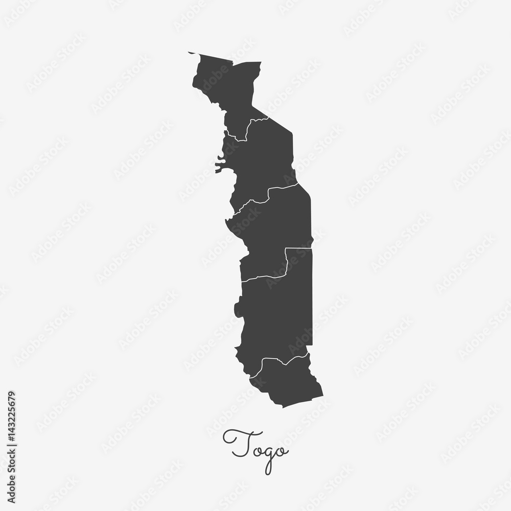 Togo region map: grey outline on white background. Detailed map of Togo ...