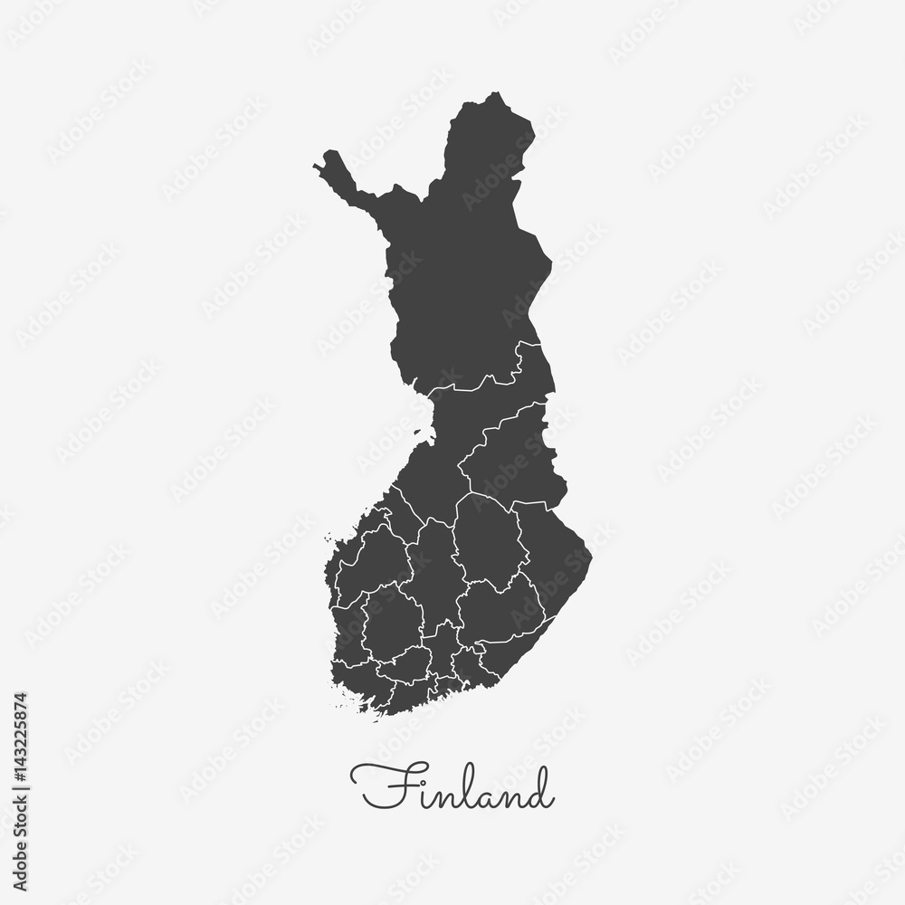 Finland region map: grey outline on white background. Detailed map of ...