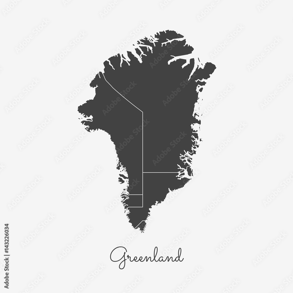 Greenland region map: grey outline on white background. Detailed map of Greenland regions ...