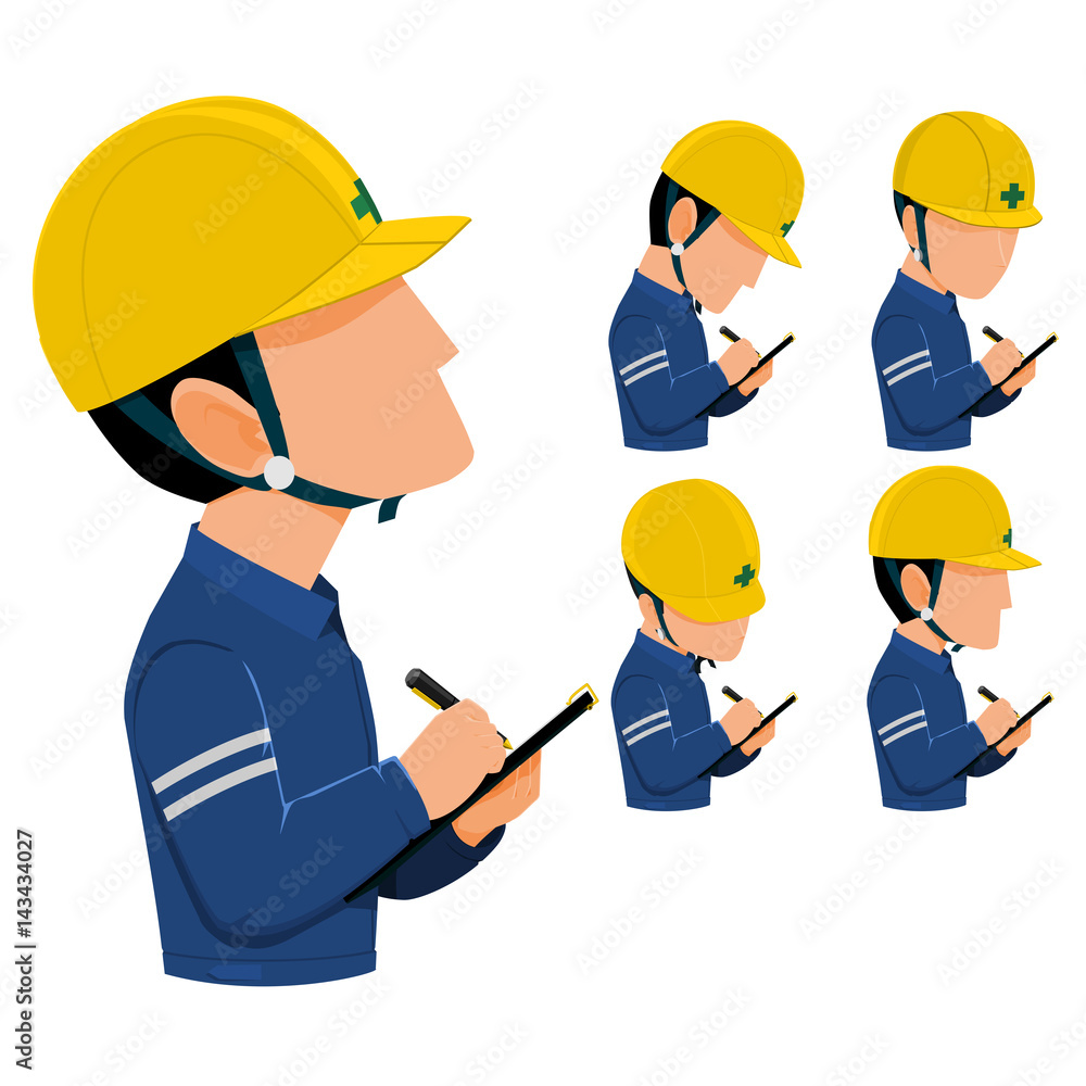 inspector are patrolling construction site or factory. They are ...