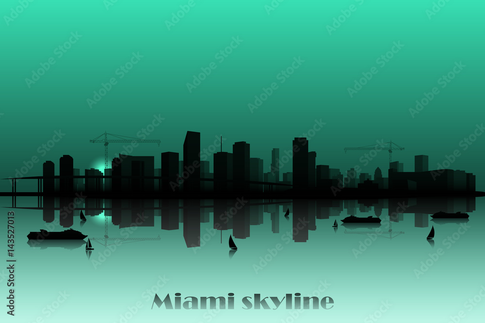 Miami skyline vector silhouette. Stock Vector | Adobe Stock