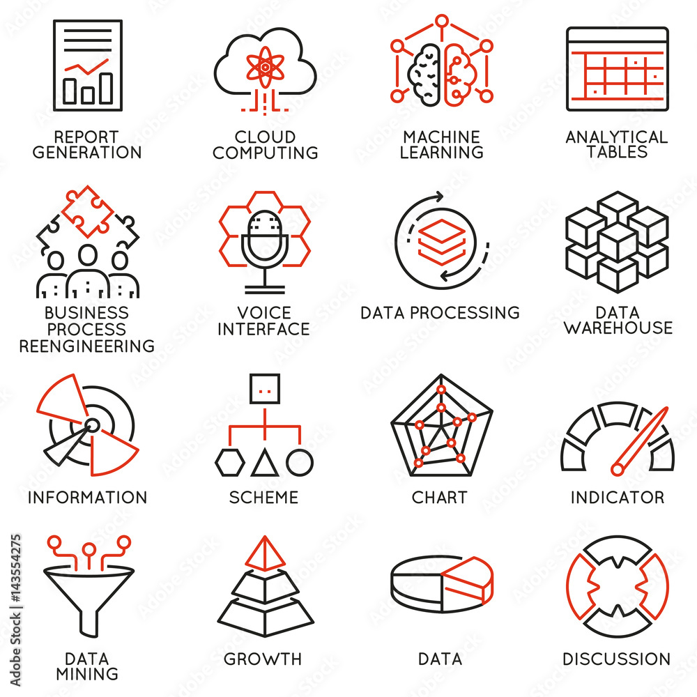 Vector set of 16 icons related to business intelligence, strategy ...