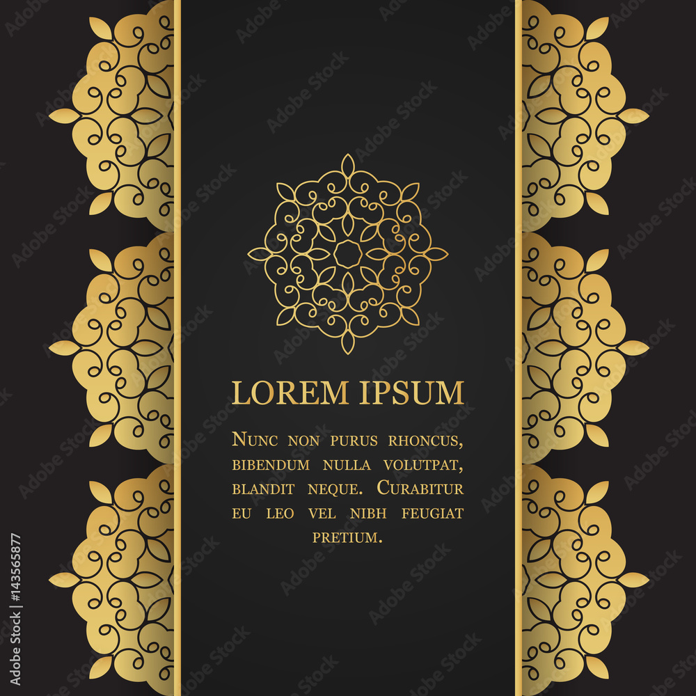 Vector banner with borders, logo and a black background in eastern ...