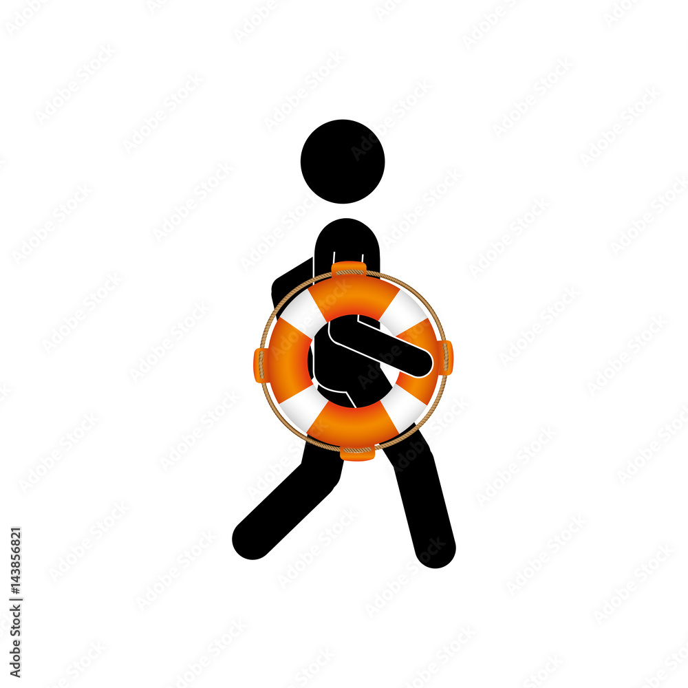 black silhouette pictogram male with lifeguard float vector ...