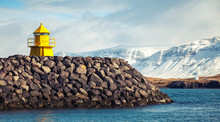 Iceland Small Yellow Lighthouse Free Stock Photo - Public Domain Pictures