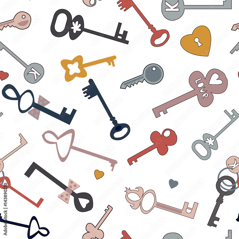 Pattern of drawing of keys in the cartoon style. Vector Pattern for ...