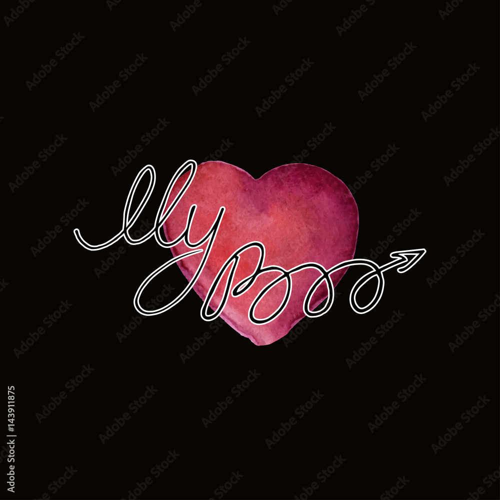 handwritten quote My Boo on watercolor pink heart Stock Vector | Adobe ...
