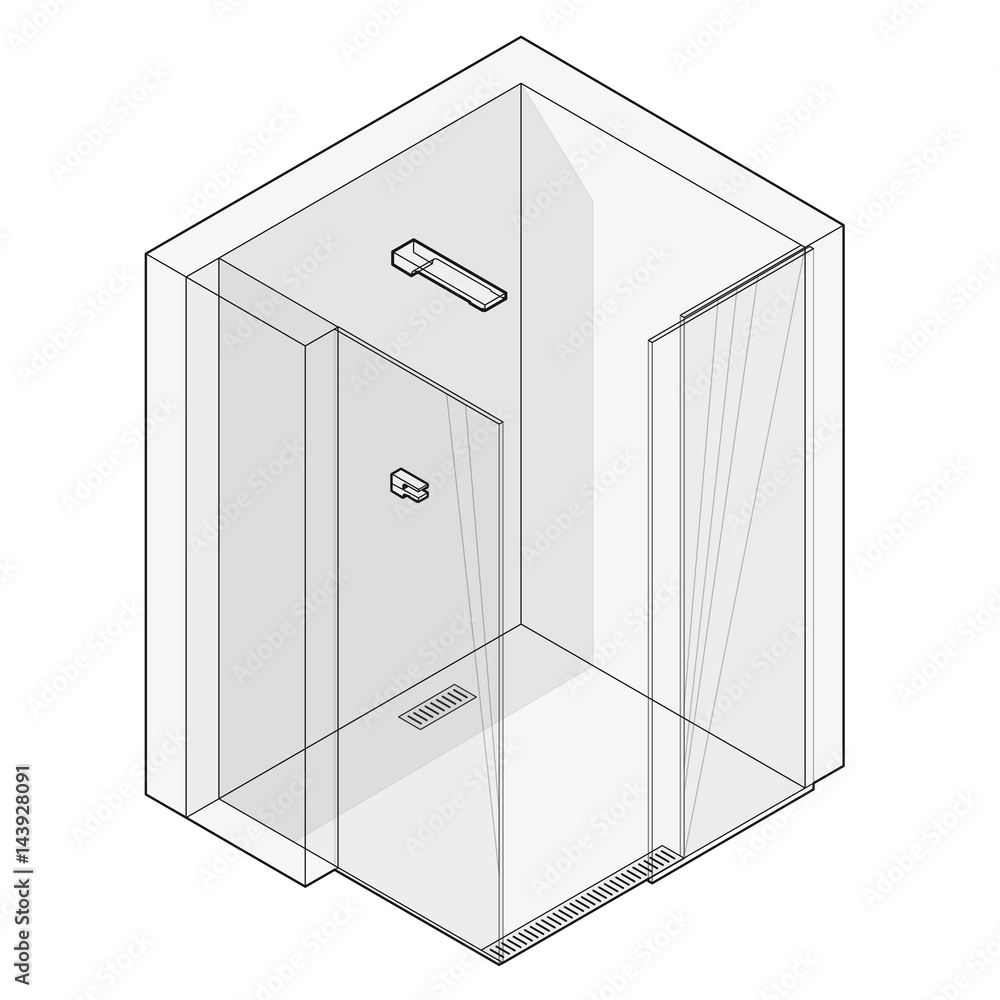 Shower enclosure with sliding glass doors. Outlined modern white ...