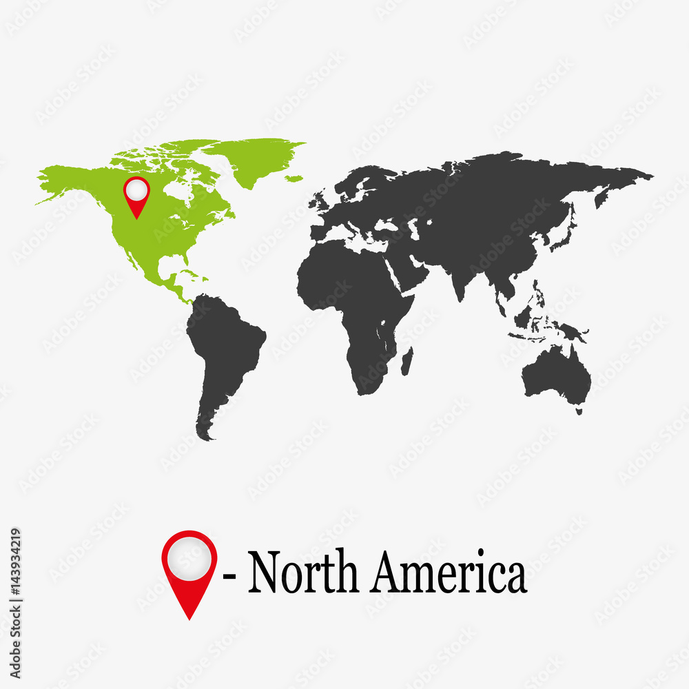 World Map with continent North America. Stock Vector | Adobe Stock