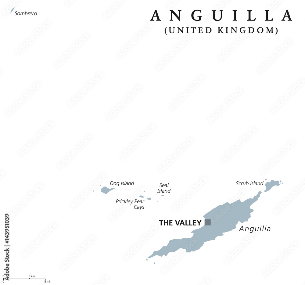 Anguilla political map with capital The Valley. British overseas ...