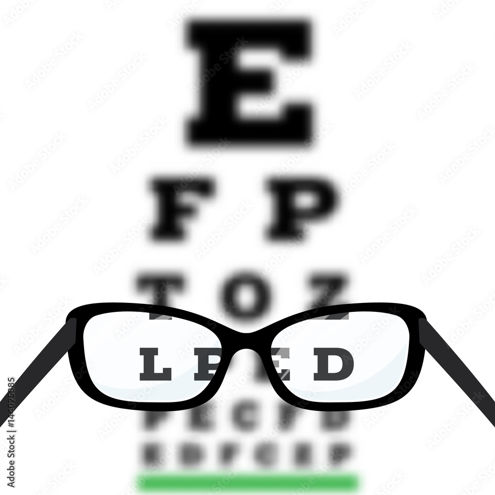 Eye vision test, poor eyesight myopia diagnostic on Snellen eye test ...