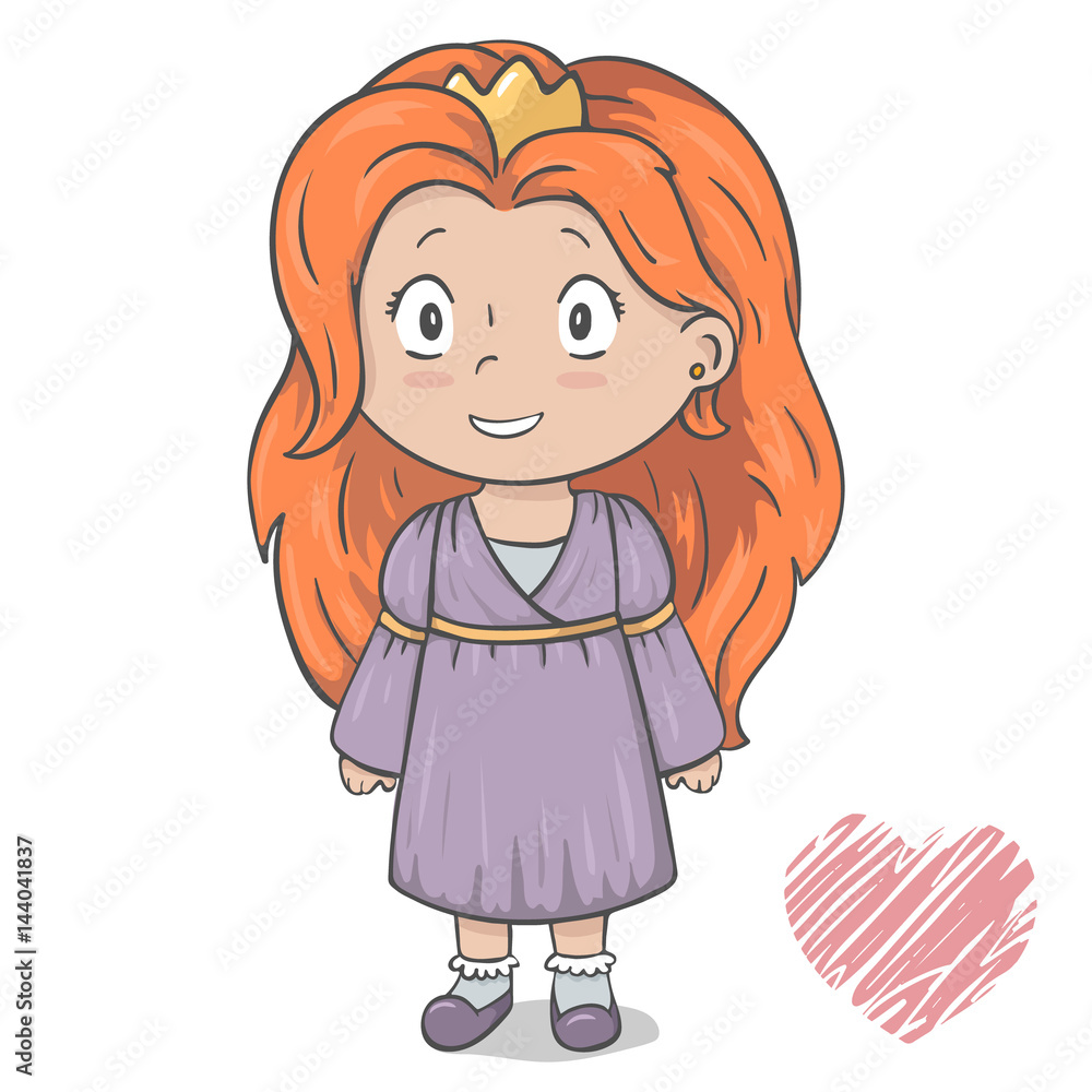 vector illustration of happy little princess isolated on white ...