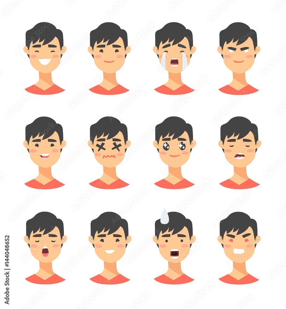 Set of male emoji characters. Cartoon style emotion icons. Isolated ...