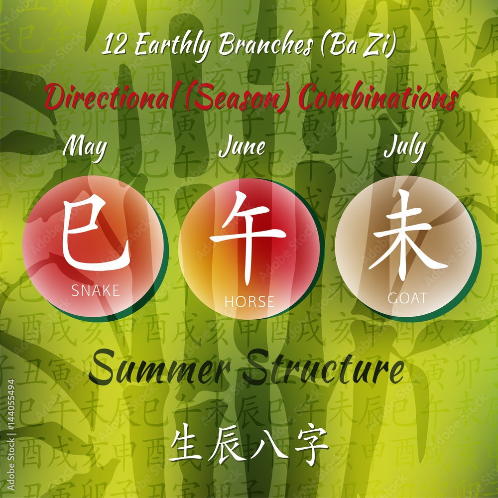 Stock-Vektorgrafik „Chinese feng shui horoscope letters. Ba zi ...